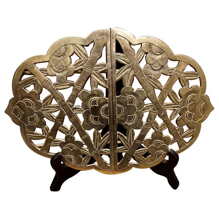 Antique Asian Silver Plate Engraved Expanding Tea Trivet Decorative ...