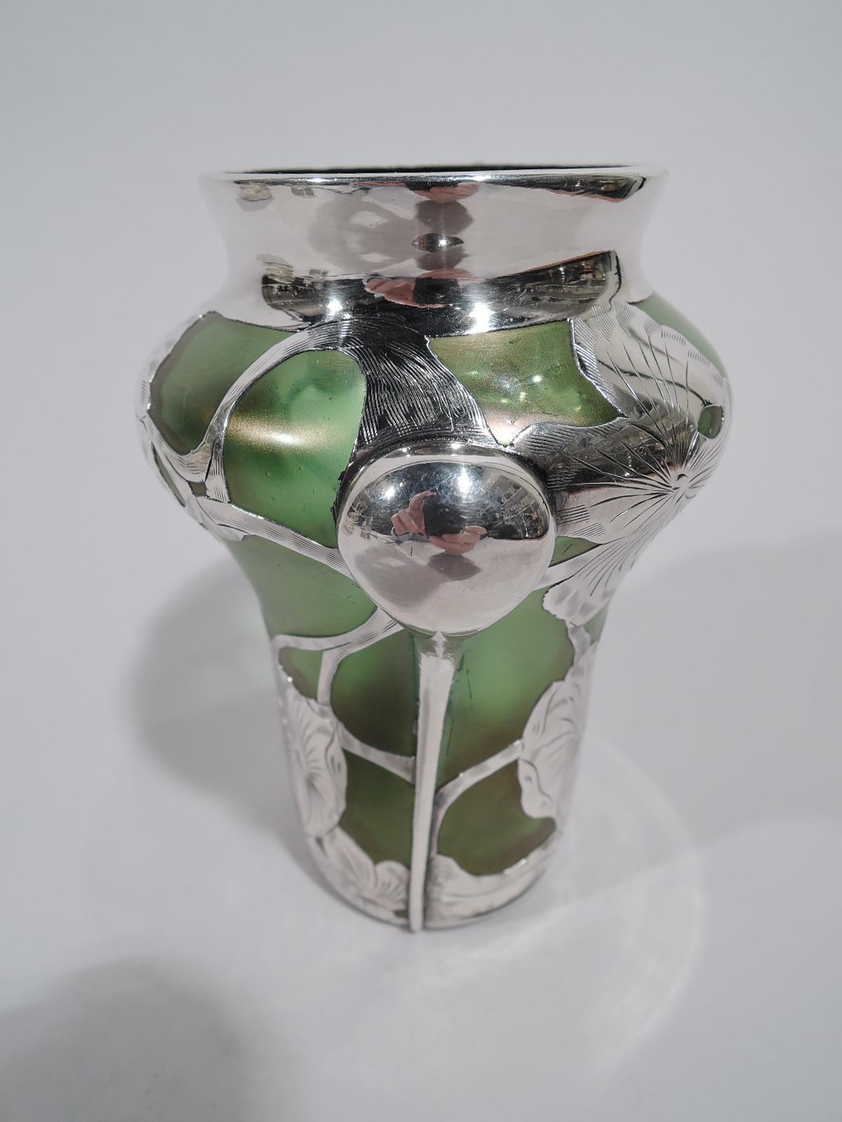 Antique Austrian Art Nouveau Iridescent Glass Silver Overlay Vase For ...