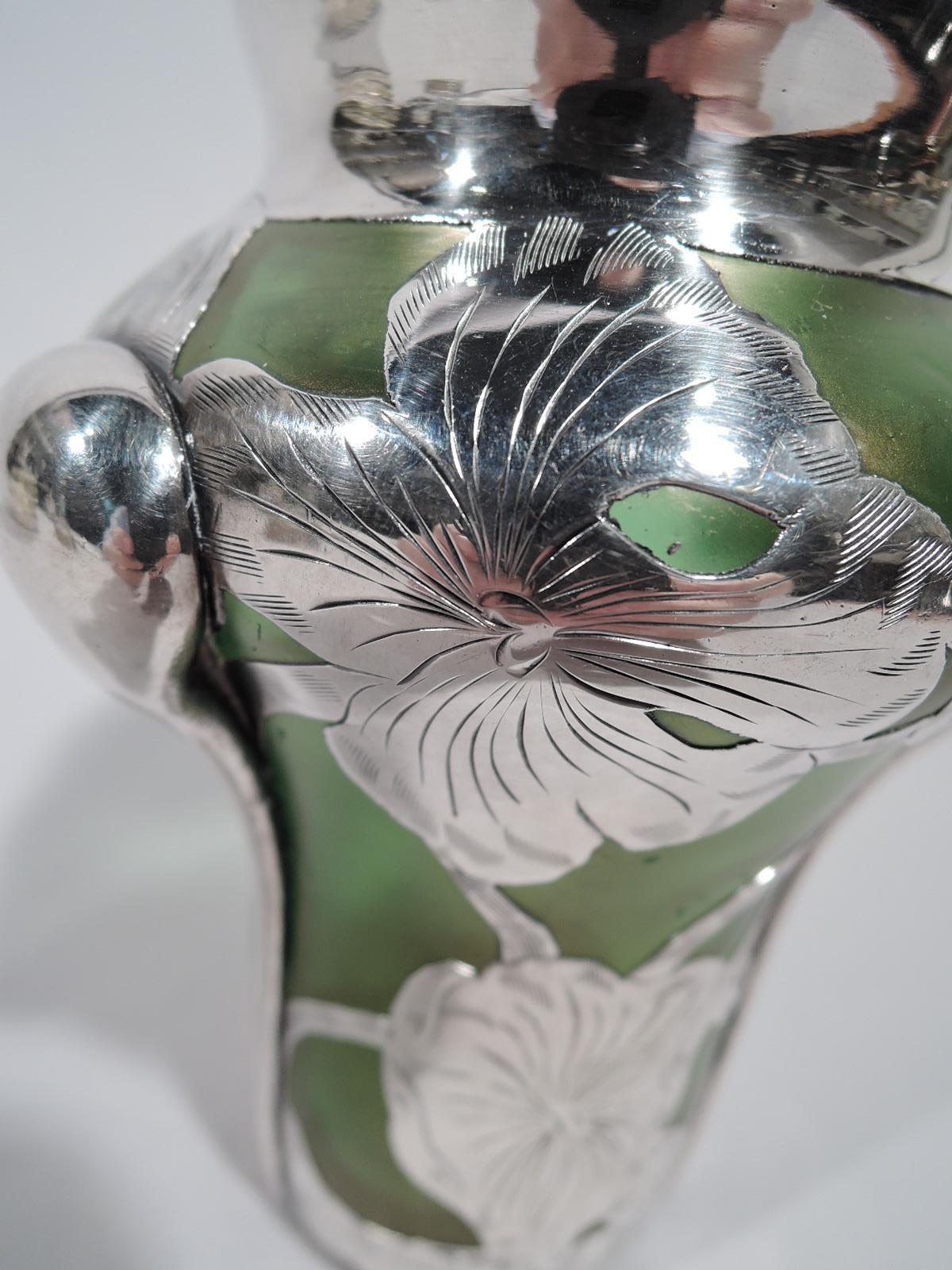 Antique Austrian Art Nouveau Iridescent Glass Silver Overlay Vase For ...