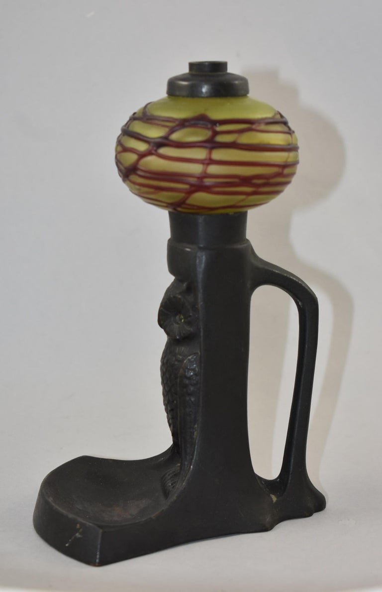 Antique Austrian Arts and Crafts Art Glass and Bronze Owl Oil Lamp ...