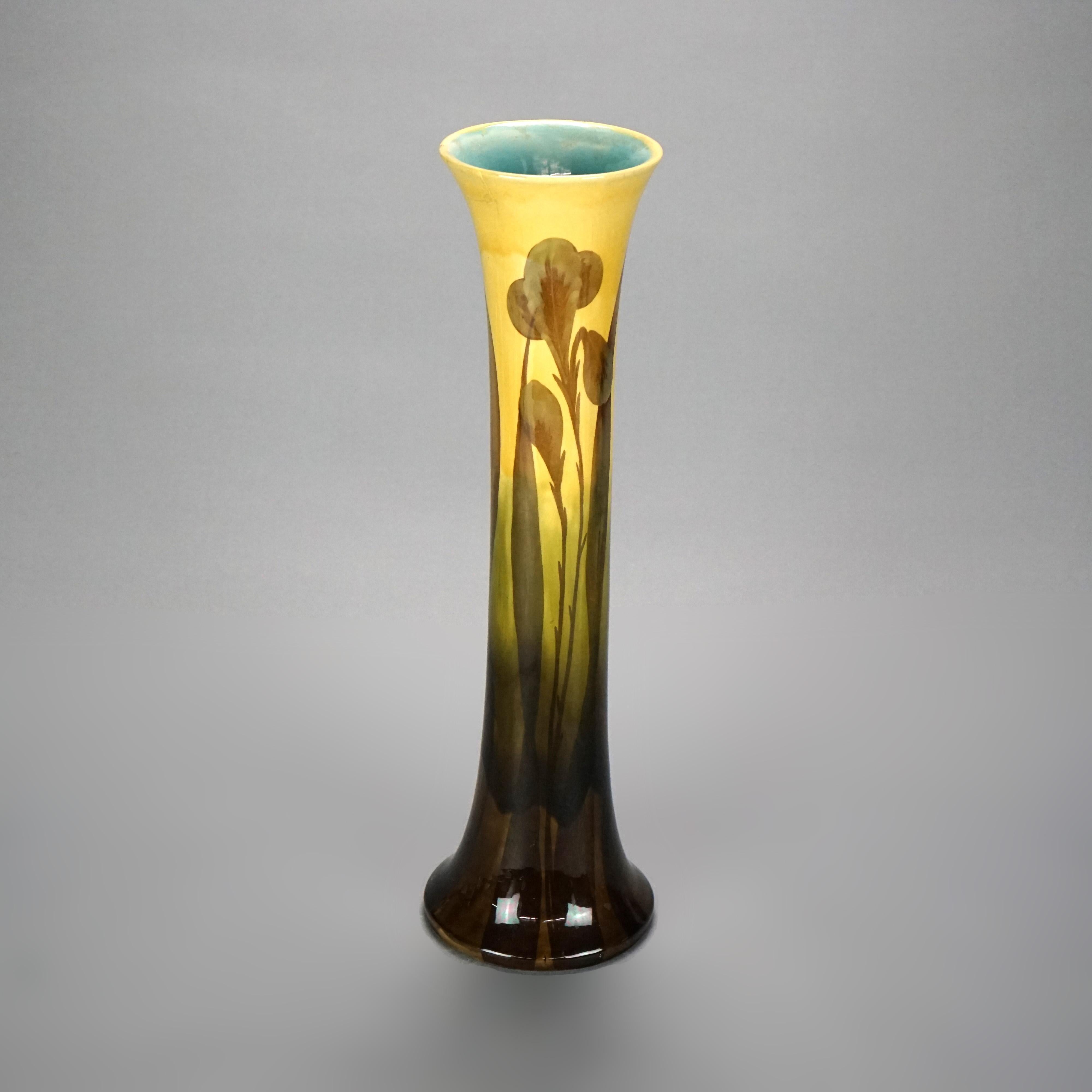 Antique Austrian Arts and Crafts Hand Painted Iris Pottery Vase, Circa ...