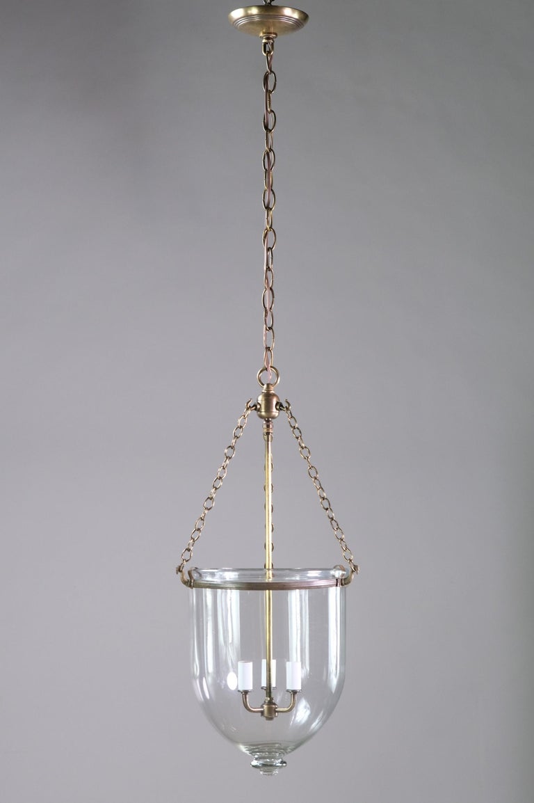 Antique Austrian Bell Jar Pendant Light Brass Hardware Three Candelabra ...
