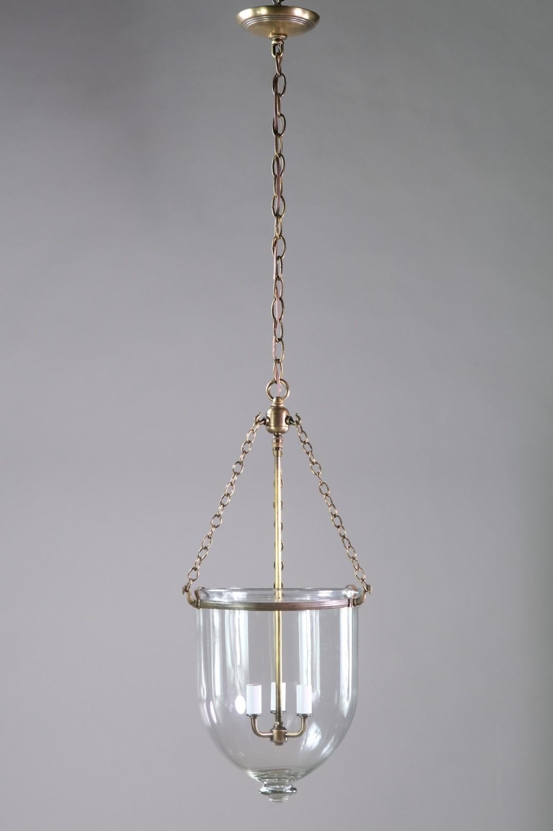 Antique Austrian Bell Jar Pendant Light Brass Hardware Three Candelabra ...