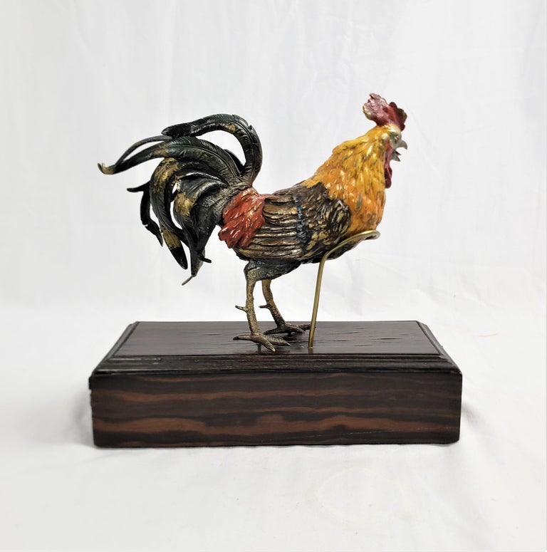 Antique Austrian Bergman Styled Cold-Painted Bronze Rooster Sculpture ...