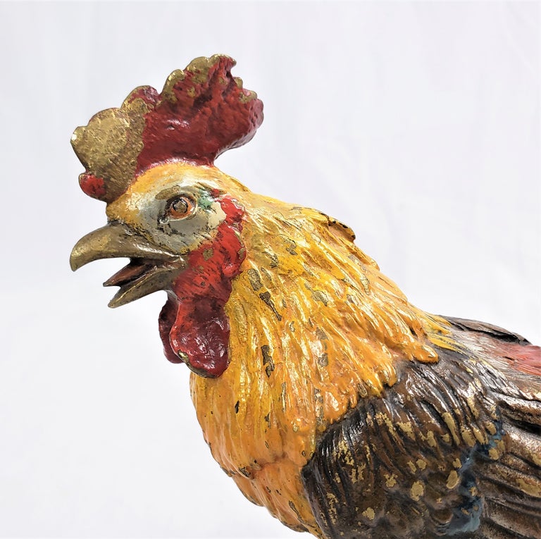 Antique Austrian Bergman Styled Cold-Painted Bronze Rooster Sculpture ...