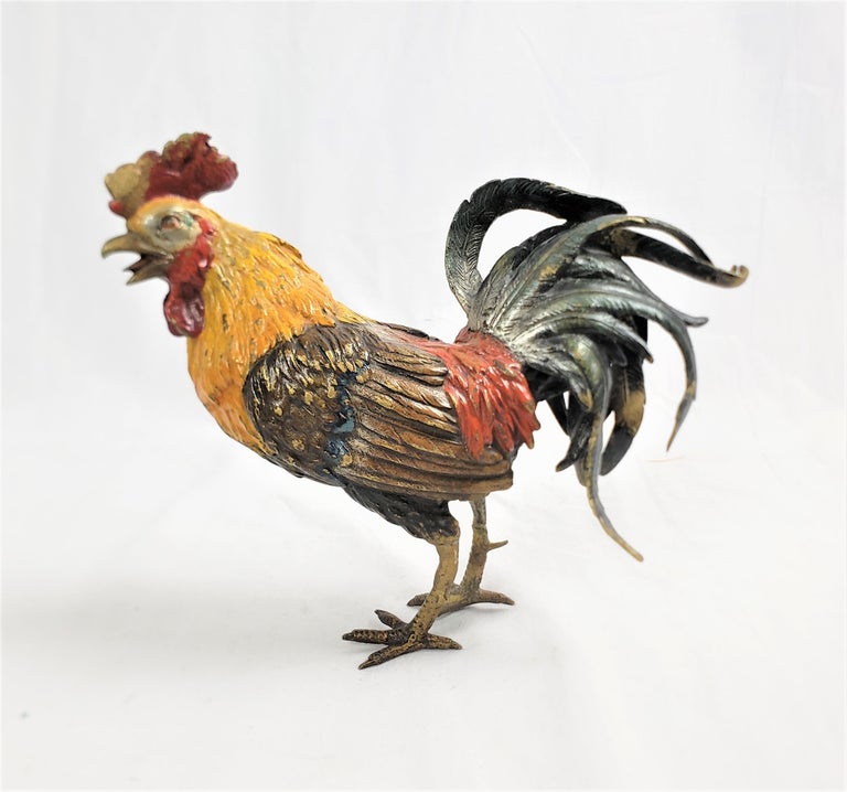 Antique Austrian Bergman Styled Cold-Painted Bronze Rooster Sculpture ...