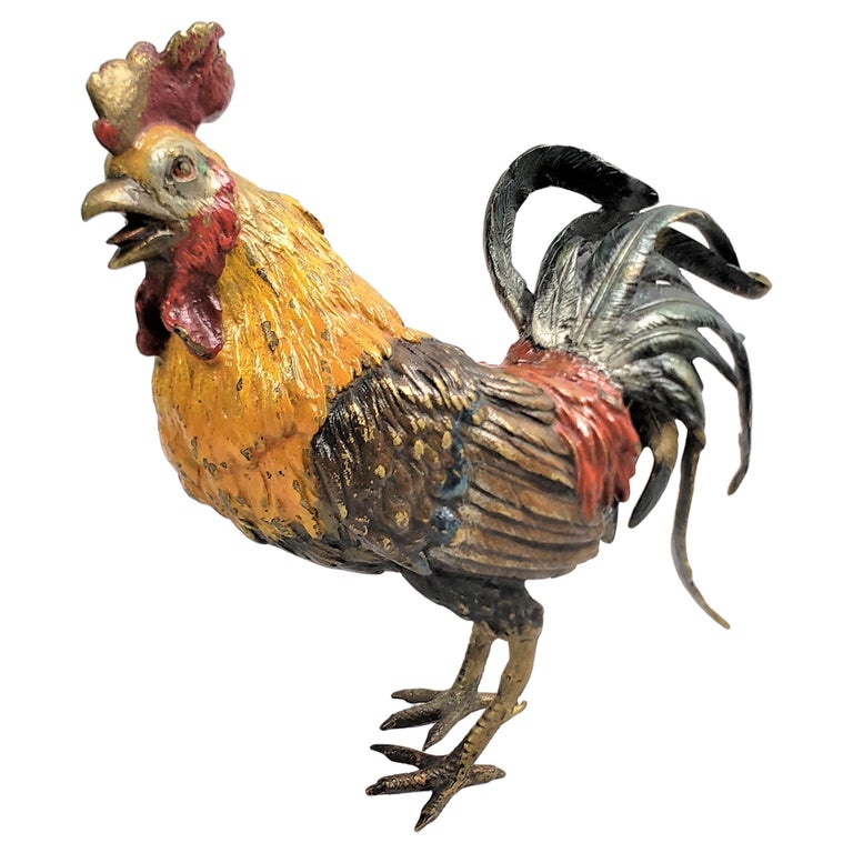 Antique Austrian Bergman Styled Cold-Painted Bronze Rooster Sculpture ...