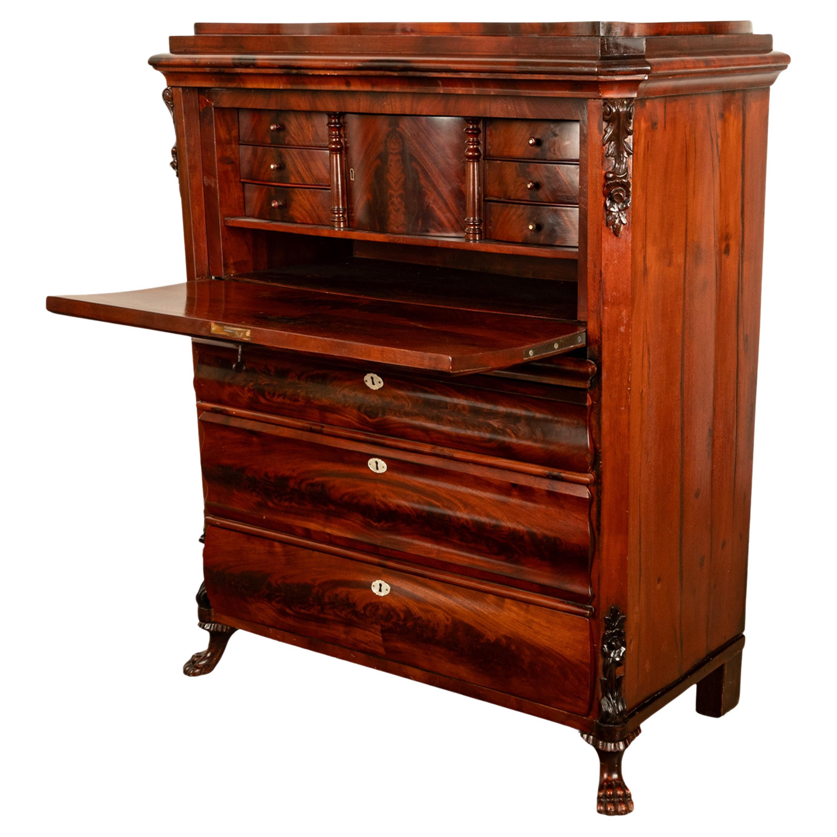 Antique Austrian Biedermeier Flame Mahogany Secretary Abattant Desk ...