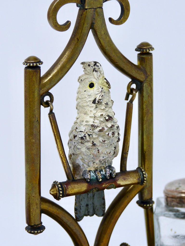 Antique Austrian Bronze Inkwell With Swinging Parrot Bird, circa 1900 ...