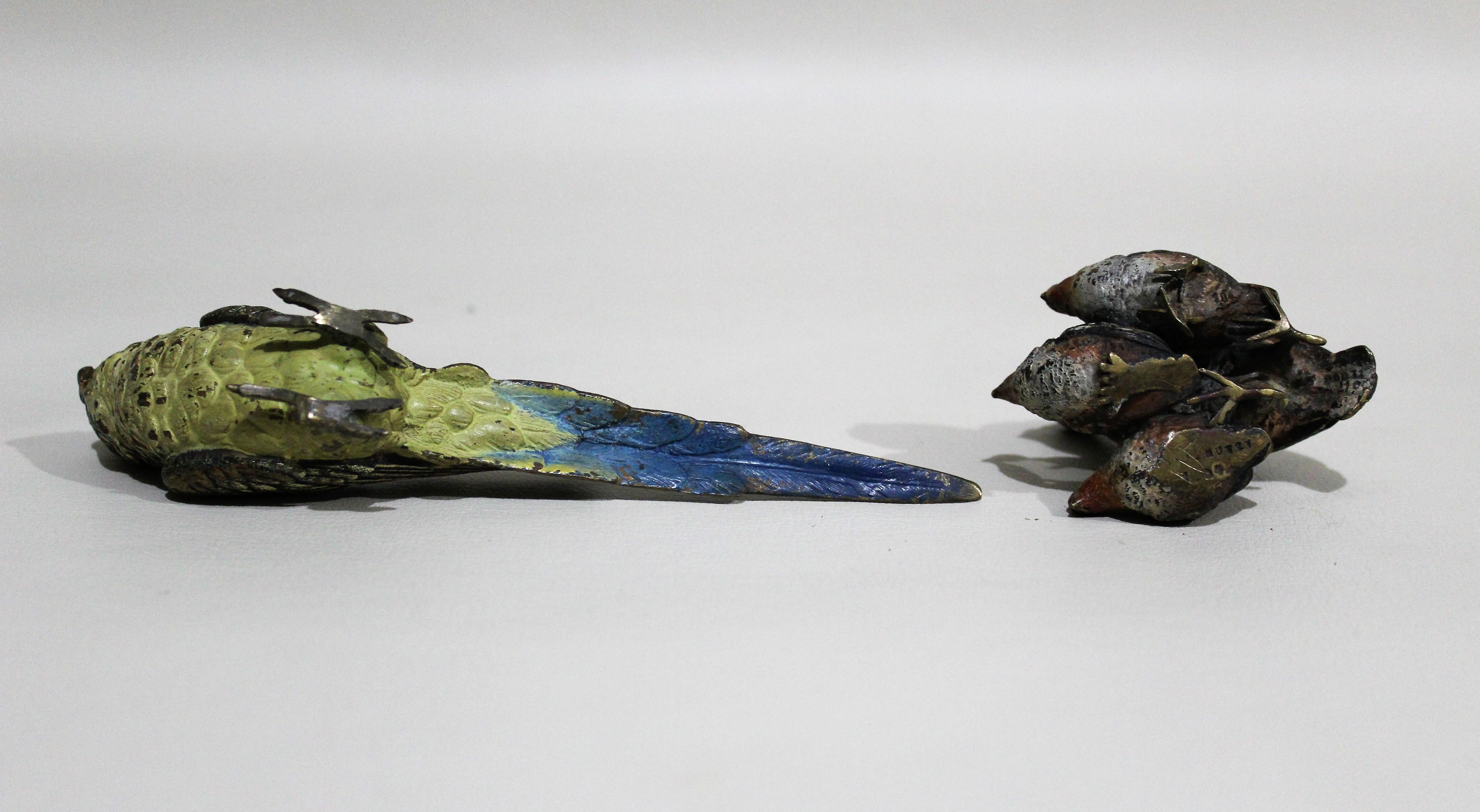 Antique Austrian Cast and Cold Painted Bronze Miniatures Bird Fowl ...