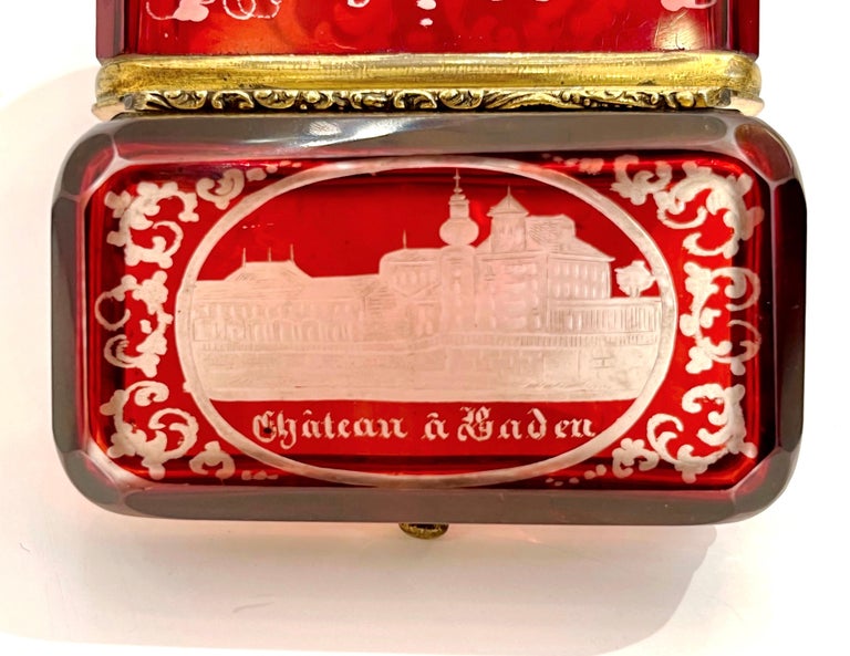 Antique Austrian Hinged Lid Ruby Red Bohemian Engraved Cut Crystal ...