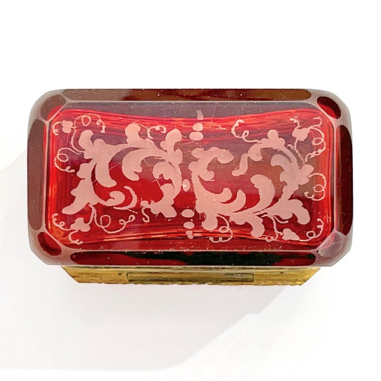 Antique Austrian Hinged Lid Ruby Red Bohemian Engraved Cut Crystal ...