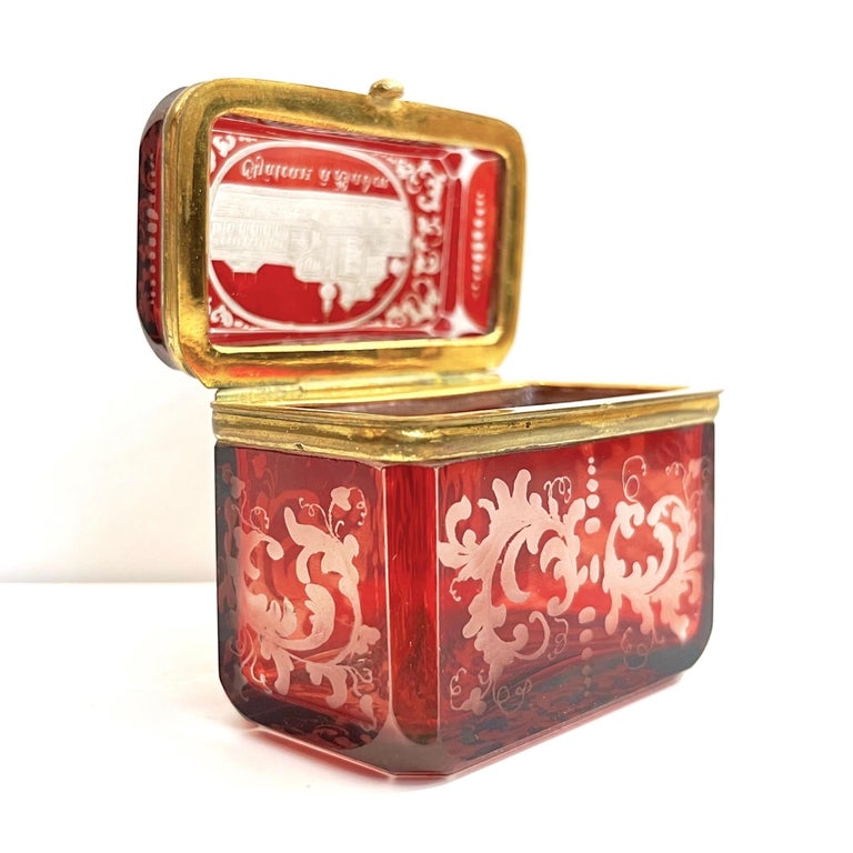 Antique Austrian Hinged Lid Ruby Red Bohemian Engraved Cut Crystal ...