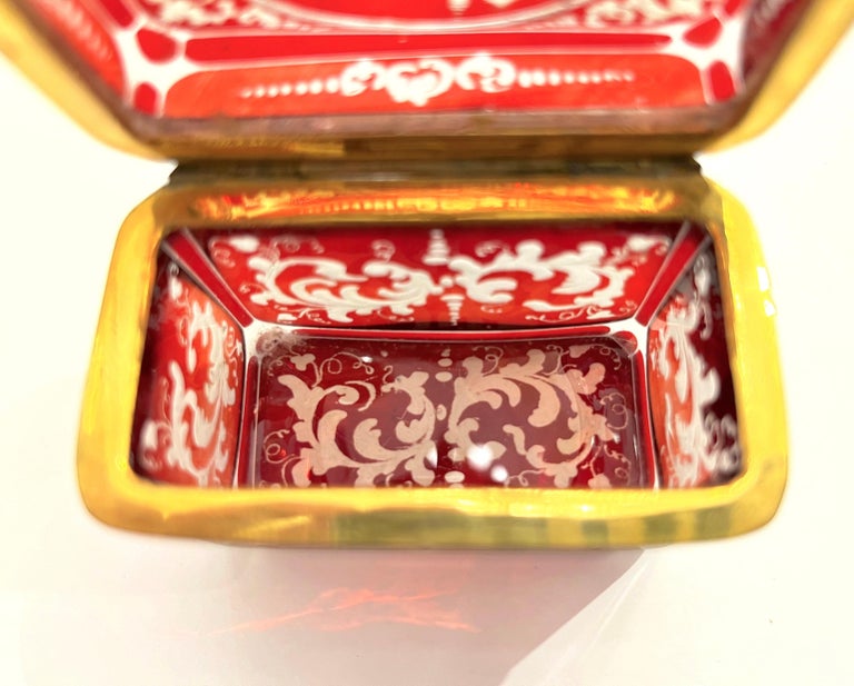 Antique Austrian Hinged Lid Ruby Red Bohemian Engraved Cut Crystal ...