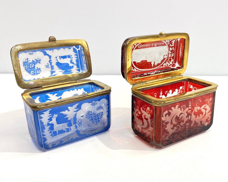 Antique Austrian Hinged Lid Ruby Red Bohemian Engraved Cut Crystal ...