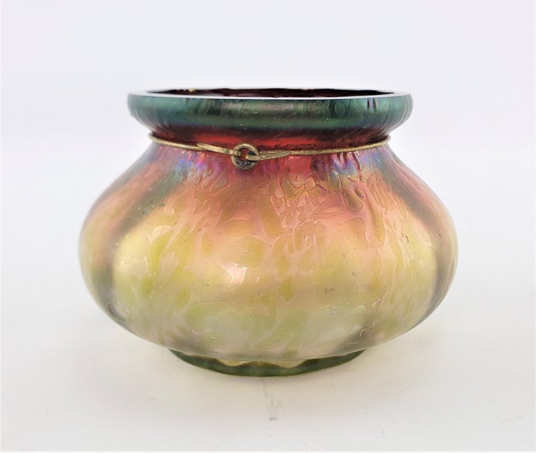 Antique Austrian Loetz Styled Iridescent Art Glass Vase with Bronze ...