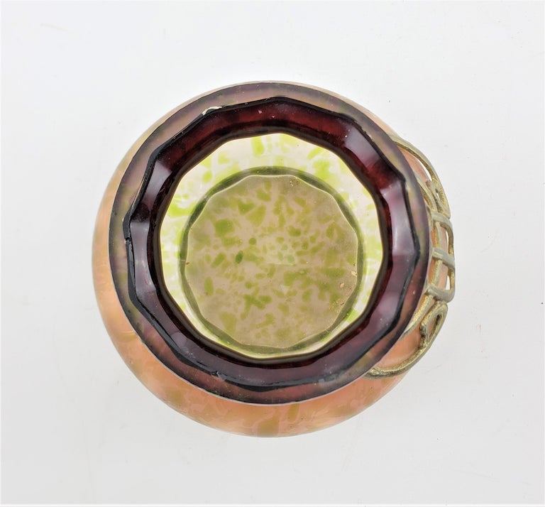 Antique Austrian Loetz Styled Iridescent Art Glass Vase with Bronze ...