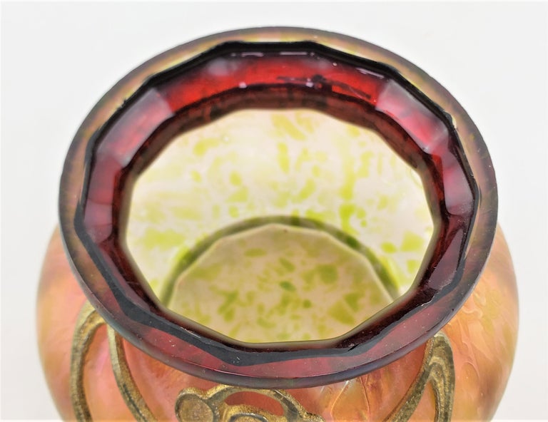 Antique Austrian Loetz Styled Iridescent Art Glass Vase with Bronze ...