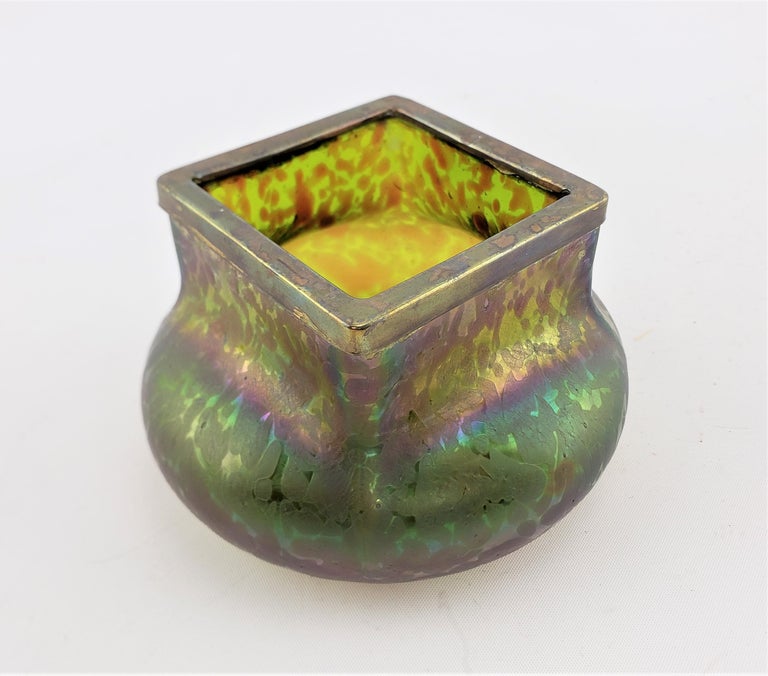 Antique Austrian Loetz Styled Iridescent Art Glass Vase with Metal ...