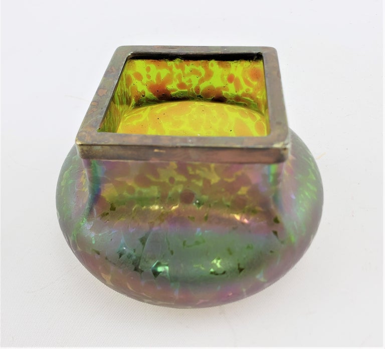 Antique Austrian Loetz Styled Iridescent Art Glass Vase with Metal ...