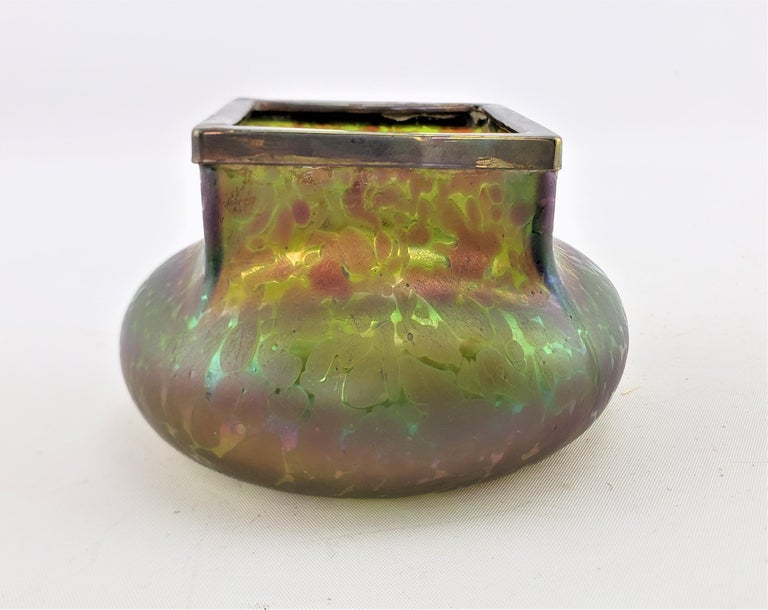 Antique Austrian Loetz Styled Iridescent Art Glass Vase with Metal ...