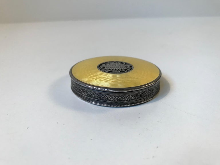 Antique Austrian Powder Compact in Silver and Lemon Enamel Guilloché ...