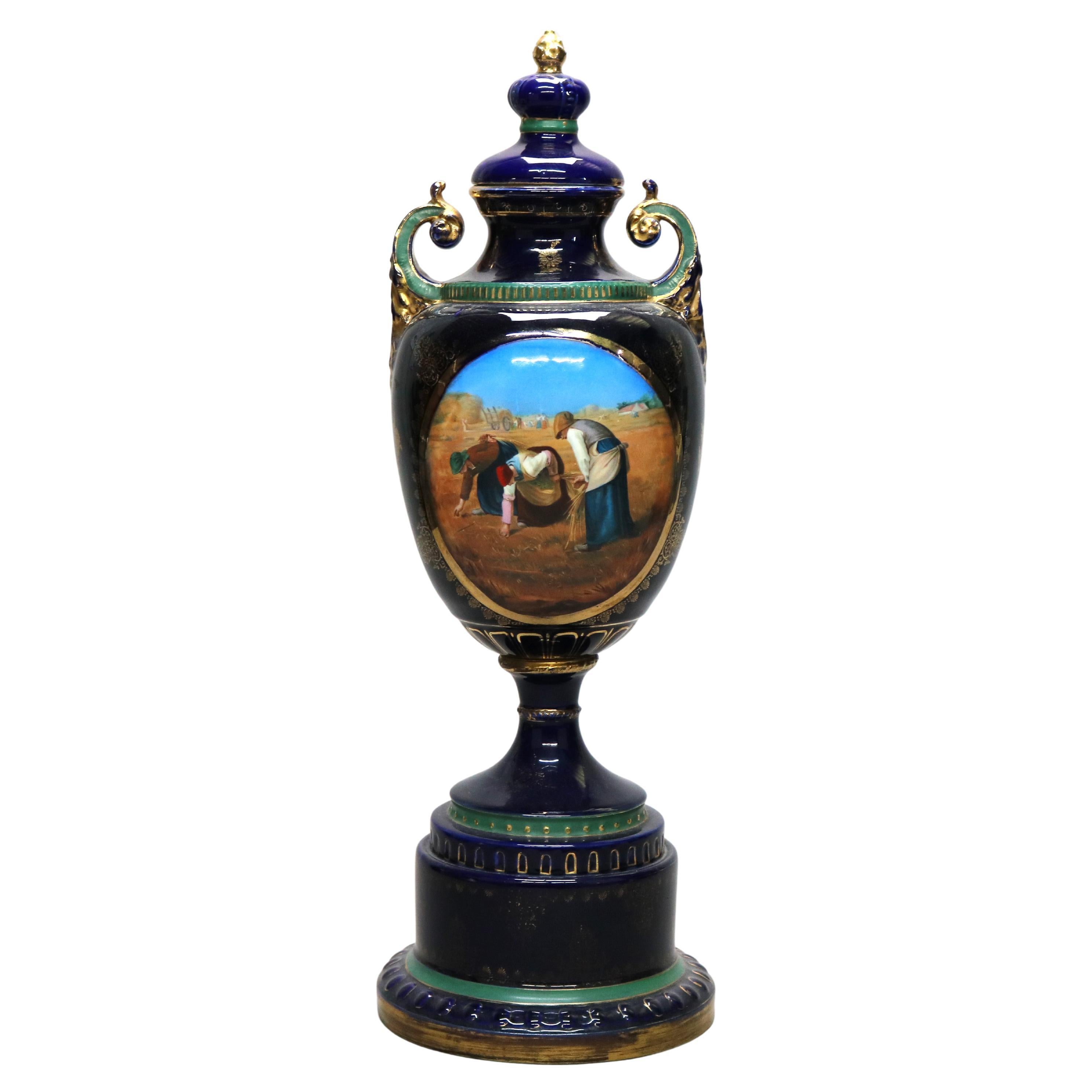 Royal Vienna Vase, Severes Style, Cobalt Blue with Raised Gold ...
