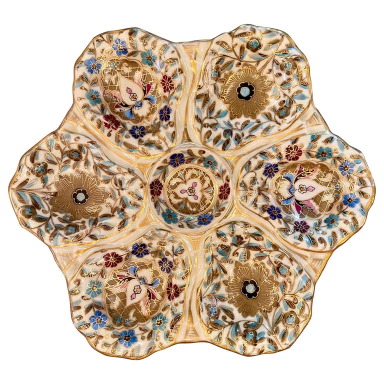 Antique Austrian Royal Vienna Porcelain Oyster Plate w/ Blue and Gold ...
