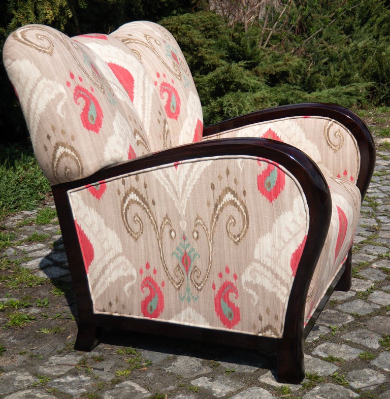 Antique Austrian Shell Shaped Art Deco Club Chair with Wooden Polished ...