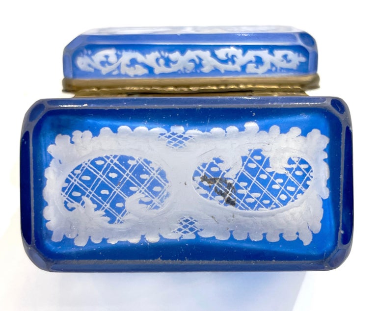 Antique Austrian Sky Blue Bohemian Engraved Cut Crystal Trinket Box ...