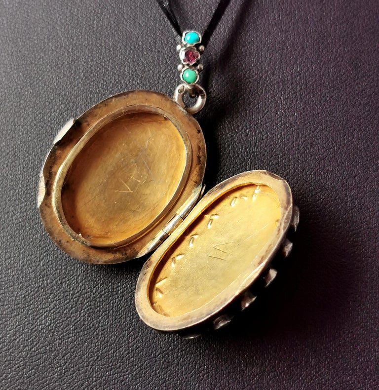 Antique Austro Hungarian Gem Set Locket, Silver at 1stDibs