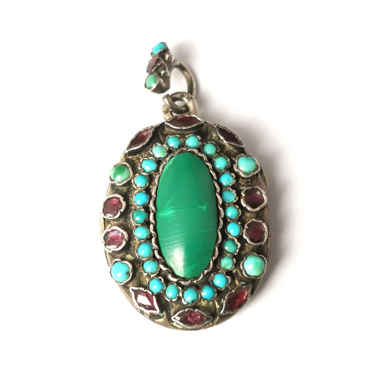 Antique Austro Hungarian Gem Set Locket, Silver at 1stDibs