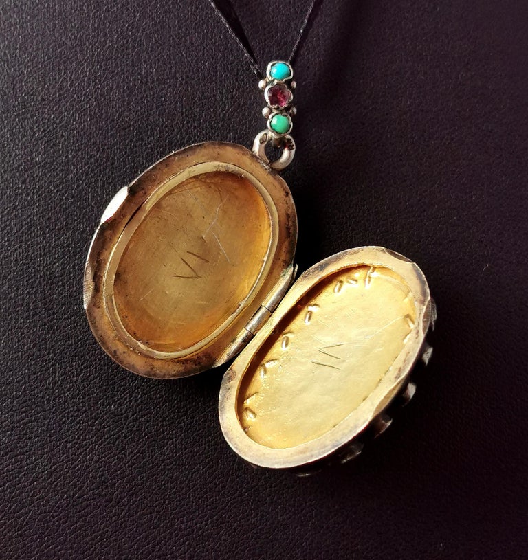 Antique Austro Hungarian Gem Set Locket, Silver at 1stDibs
