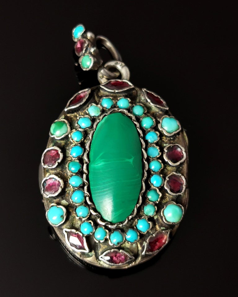 Antique Austro Hungarian Gem Set Locket, Silver at 1stDibs