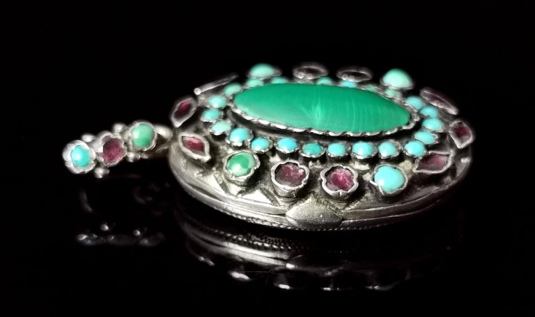Antique Austro Hungarian Gem Set Locket, Silver at 1stDibs