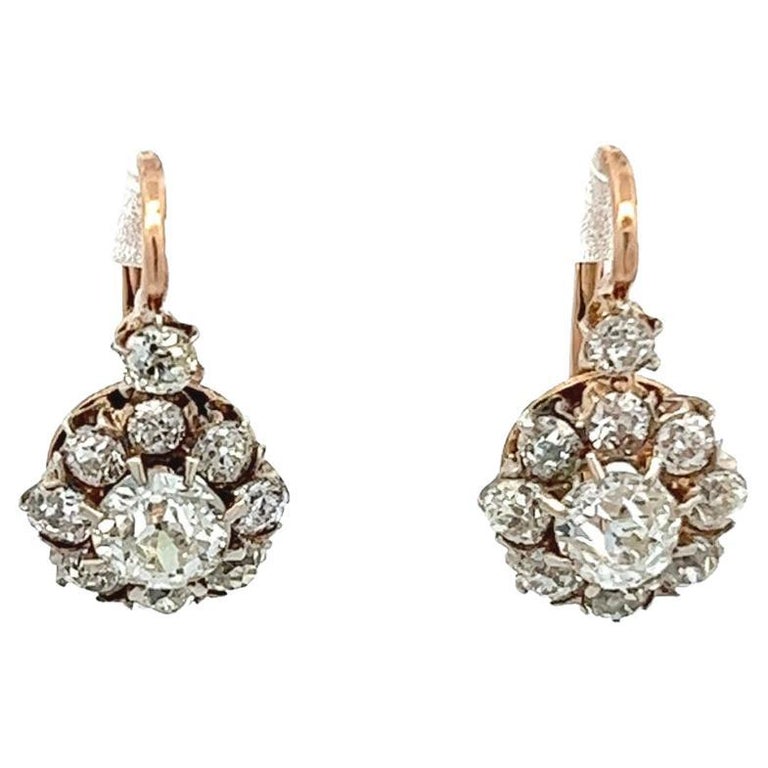 Antique Austro-Hungrian Diamond 14k Yellow Gold Platinum Cluster Drop ...