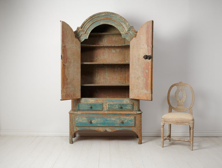 Antique Authentic Swedish Country Rococo Cabinet For Sale at 1stDibs