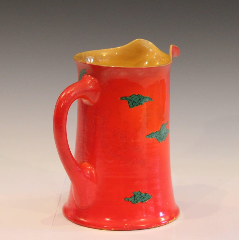 Antique Awaji Pottery Chrome Red Dragon Pitcher Vase Japanese Studio ...
