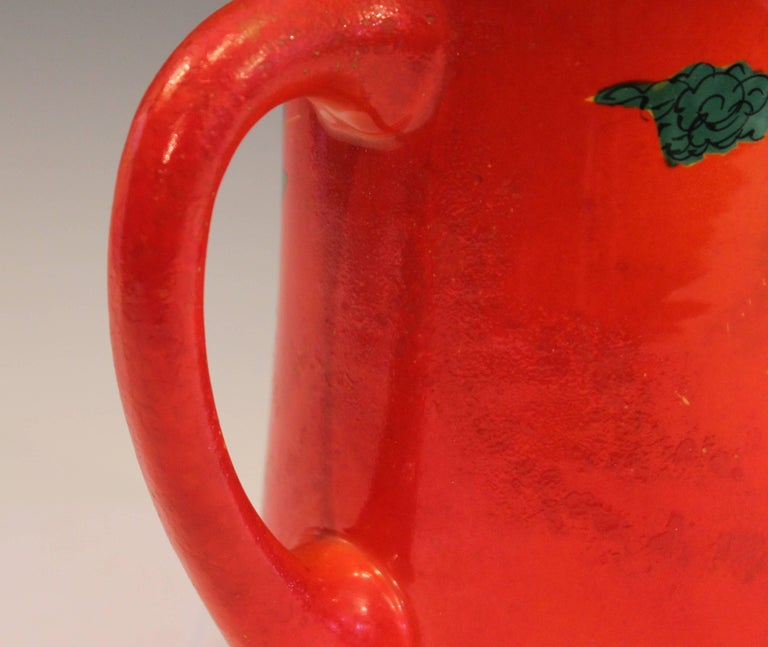 Antique Awaji Pottery Chrome Red Dragon Pitcher Vase Japanese Studio ...