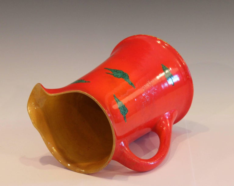 Antique Awaji Pottery Chrome Red Dragon Pitcher Vase Japanese Studio ...