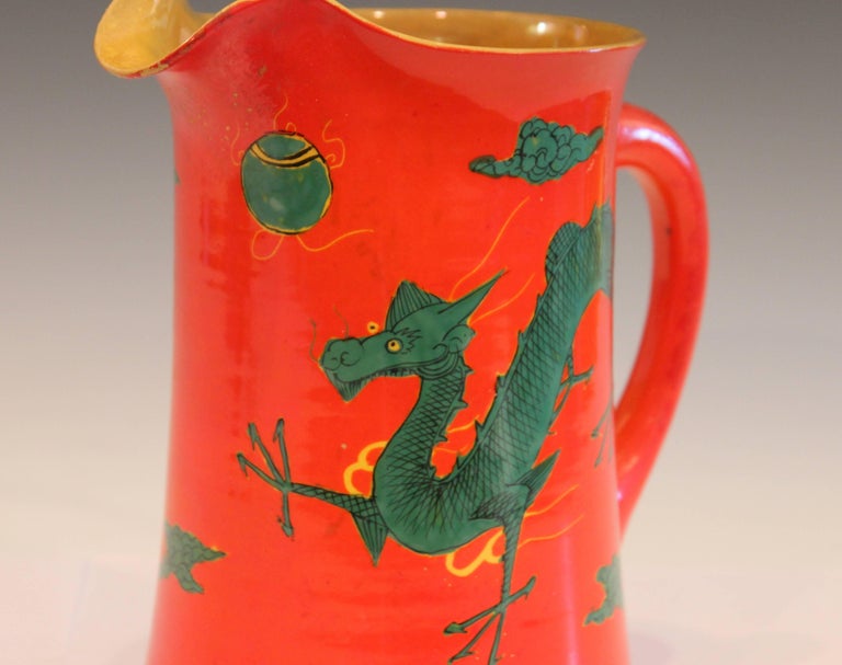 Antique Awaji Pottery Chrome Red Dragon Pitcher Vase Japanese Studio ...