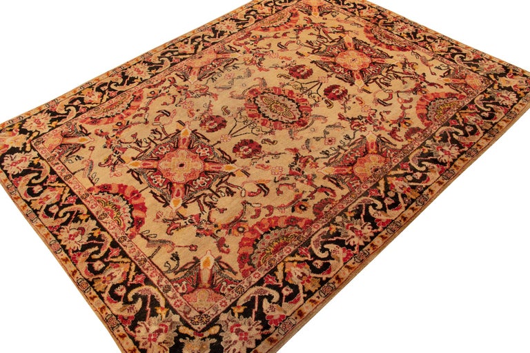 Antique Axminster Rug in Red and Brown Floral Patterns over Gold by Rug ...