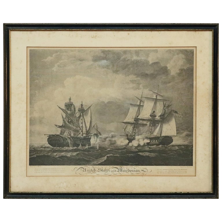 Antique B. Tanner Seascape Etching, War of 1812 Macedonia Battleship at ...