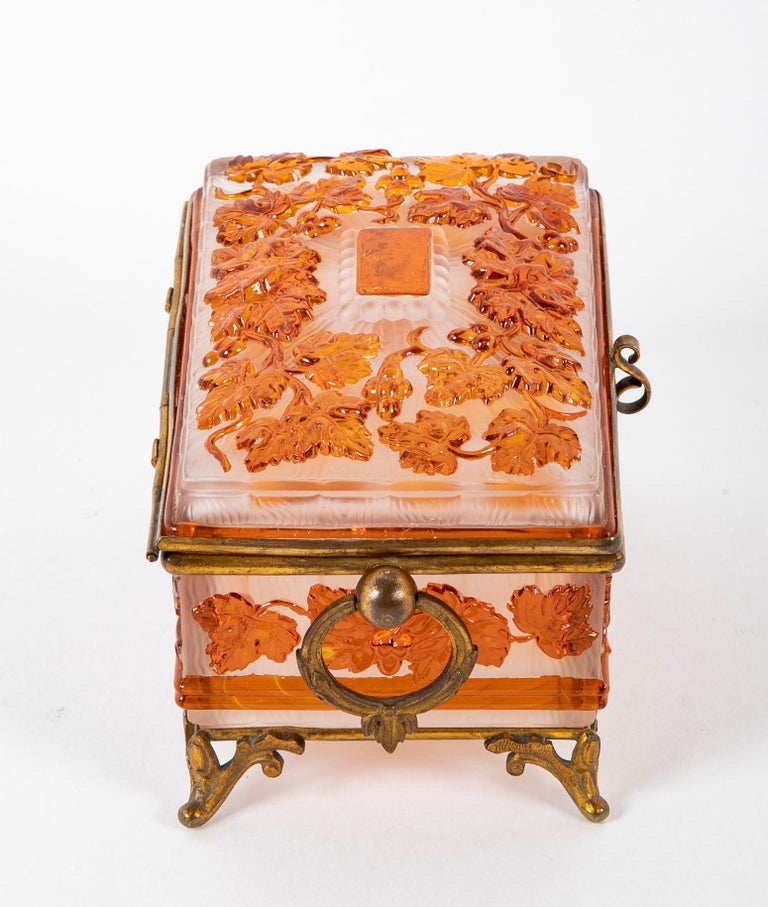Antique Baccarat Acid Etched Cameo Glass Box with Leaf and Vine Motif ...
