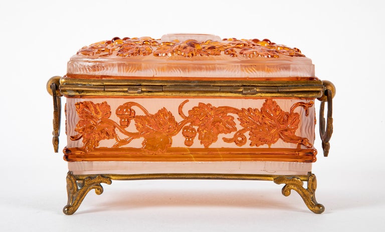 Antique Baccarat Acid Etched Cameo Glass Box with Leaf and Vine Motif ...