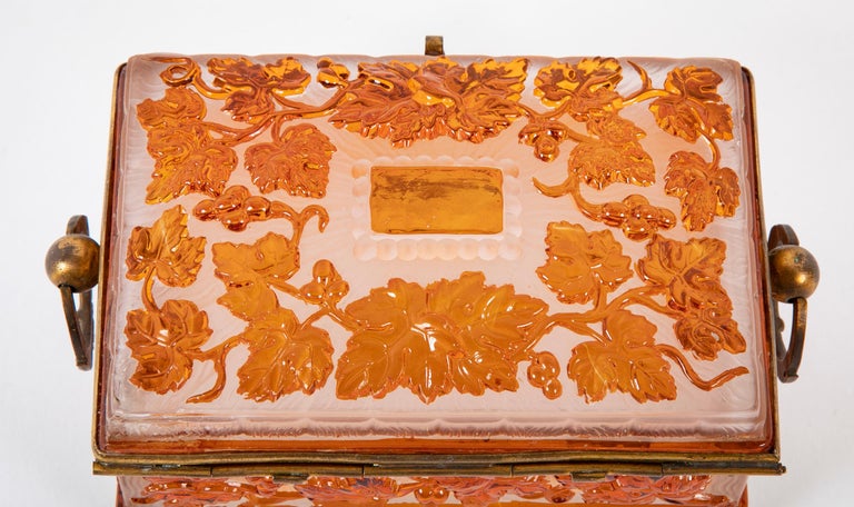 Antique Baccarat Acid Etched Cameo Glass Box with Leaf and Vine Motif ...