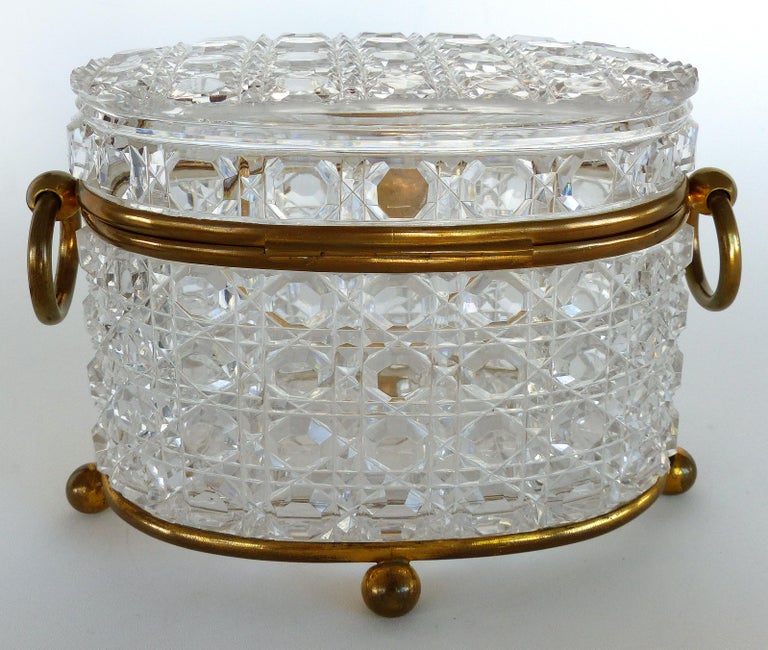 Antique Baccarat Cut Crystal Bronze Mounted Footed Oval Box with ...