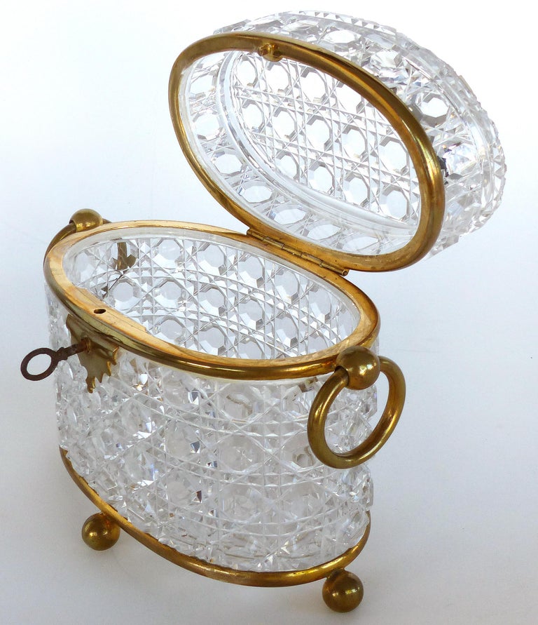 Antique Baccarat Cut Crystal Bronze Mounted Footed Oval Box with ...