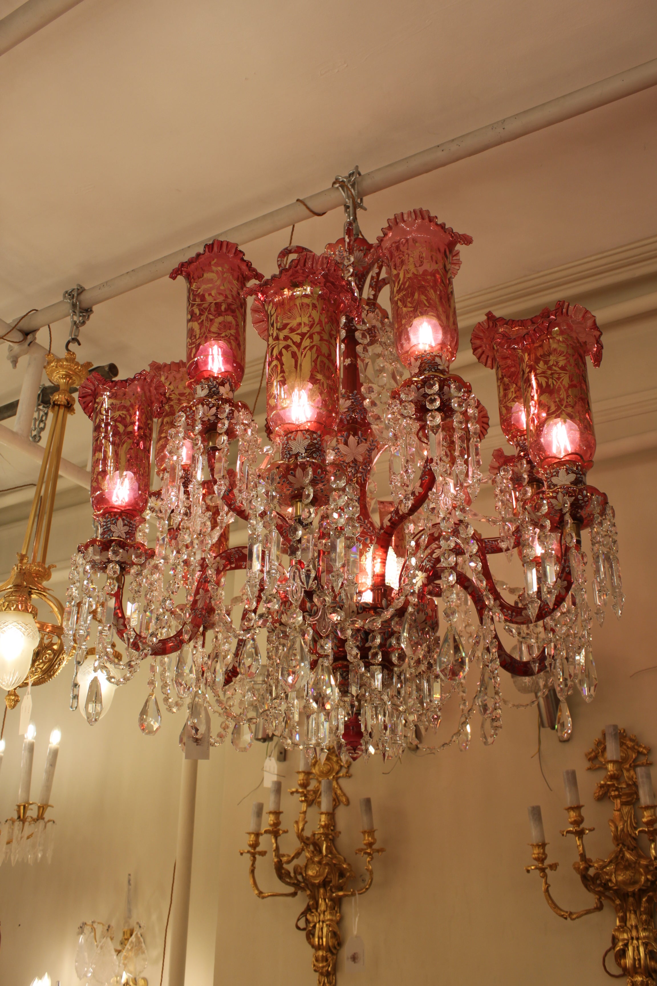 Antique Baccarat Ruby Red and Clear Crystal 12-Light Chandelier For ...