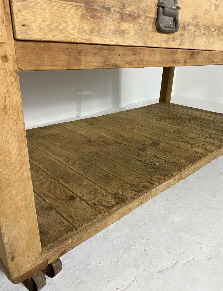 Antique Baker's Table with Hardwood Top Vintage Industrial Workbench ...